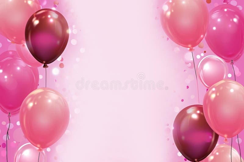 Pink Balloons Frame with Copy Space for Text. Happy Birtday Anniversary ...