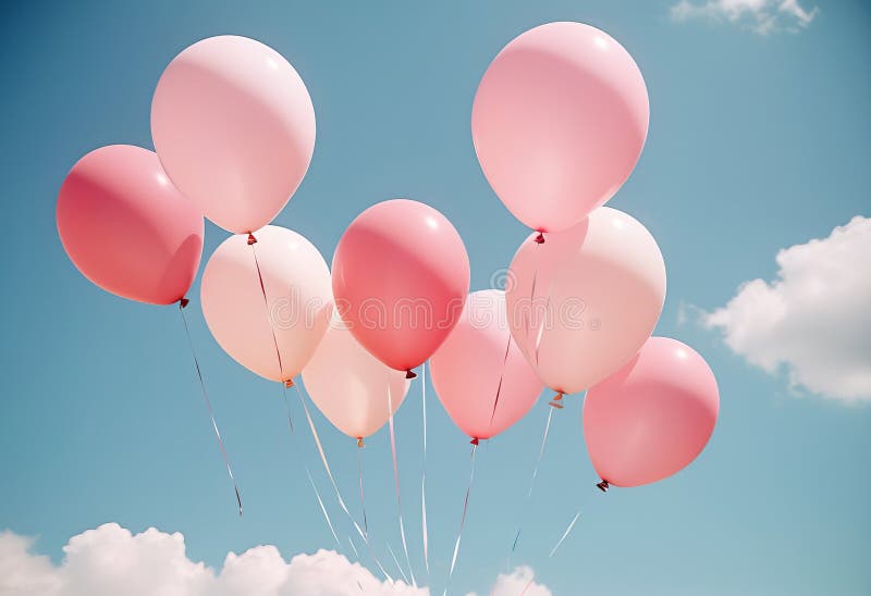 Pink Balloons in Sky. Pink Balloons in Retro Sky Stock Illustration ...