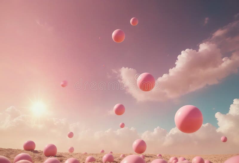 Pink Balloons in Sky. Pink Balloons in Retro Sky Stock Illustration ...