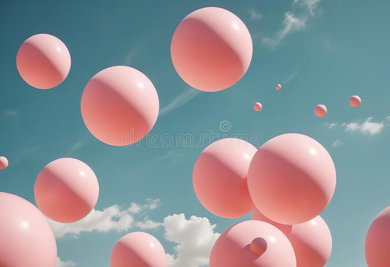 Pink Balloons in Sky. Pink Balloons in Retro Sky Stock Illustration ...