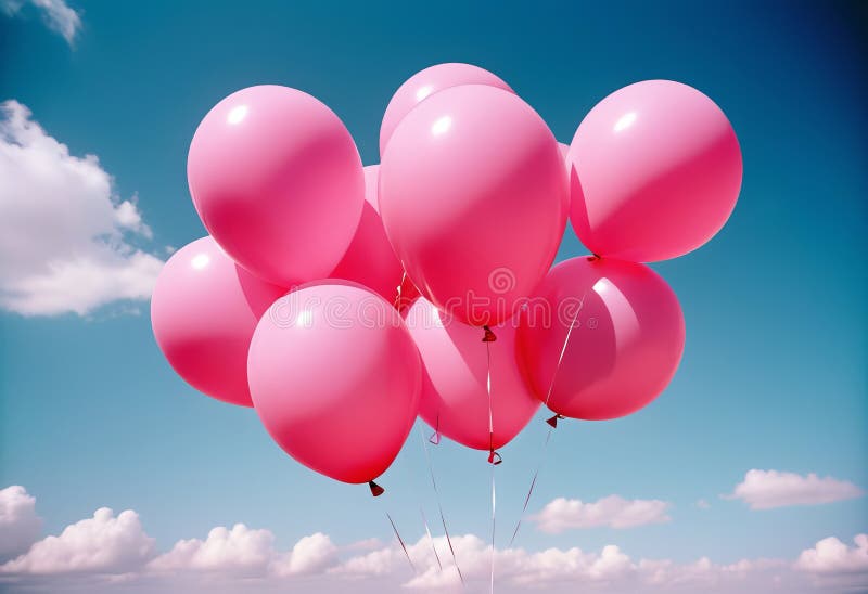 Pink Balloons in Sky. Pink Balloons in Retro Sky Stock Illustration ...