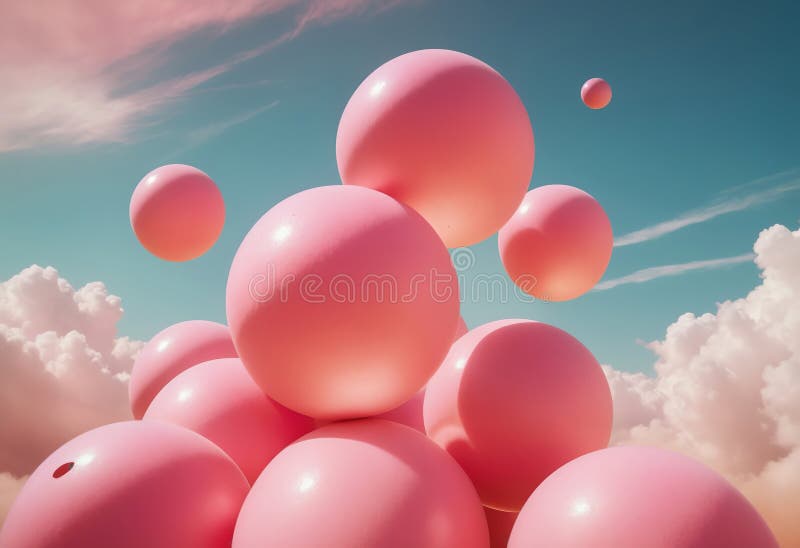 Pink Balloons in Sky. Pink Balloons in Retro Sky Stock Illustration ...
