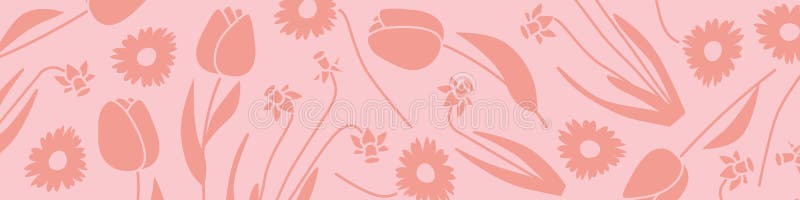 Pink Banner with Spring Flowers: Tulips, Daisies and Daffodils Stock ...