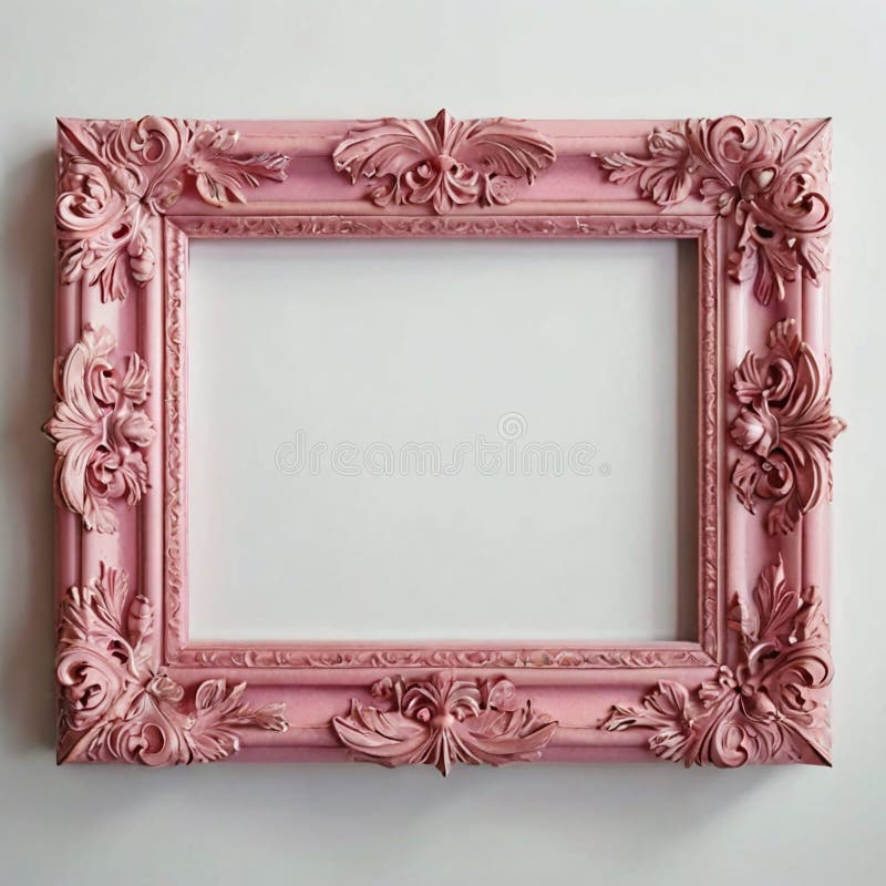 Pink Baroque Frame Floral Design on the White Background Stock ...
