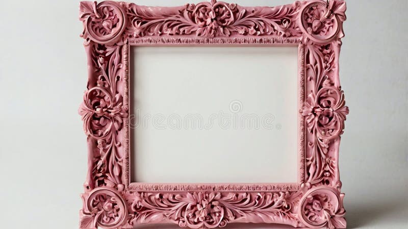 Pink Baroque Frame Floral Design on the White Background Stock ...