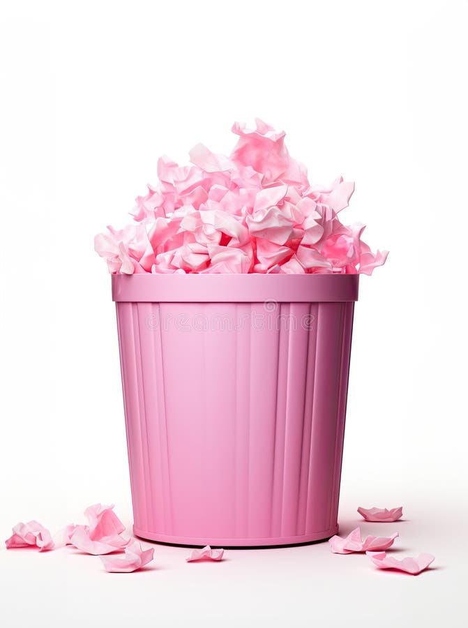 Pink Basket Full of Crumpled Pink Paper, Isolated on White Stock ...