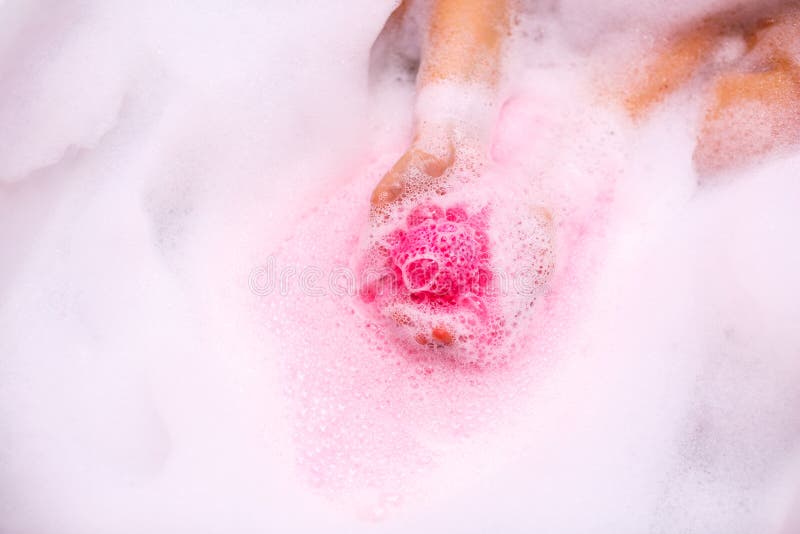 Pink Bath Bomb in Water stock photo. Image of aromatherapy - 144678178