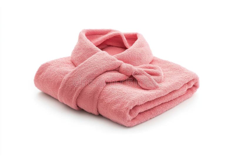Pink Terrycloth Bathrobe Folded on White Background Stock Image - Image ...