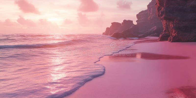 Pink Beach Sunset Romantic Ocean Waves Tropical Paradise Background ...