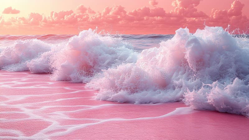 Pink Beach Waves at Sunrise, Tranquil Ocean Scene, Ideal for ...