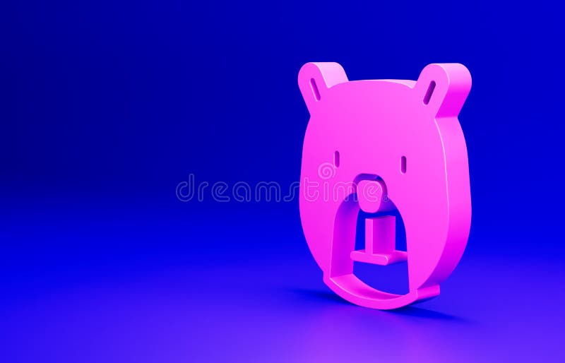 Pink Bear Head Icon Isolated on Blue Background. Minimalism Concept ...
