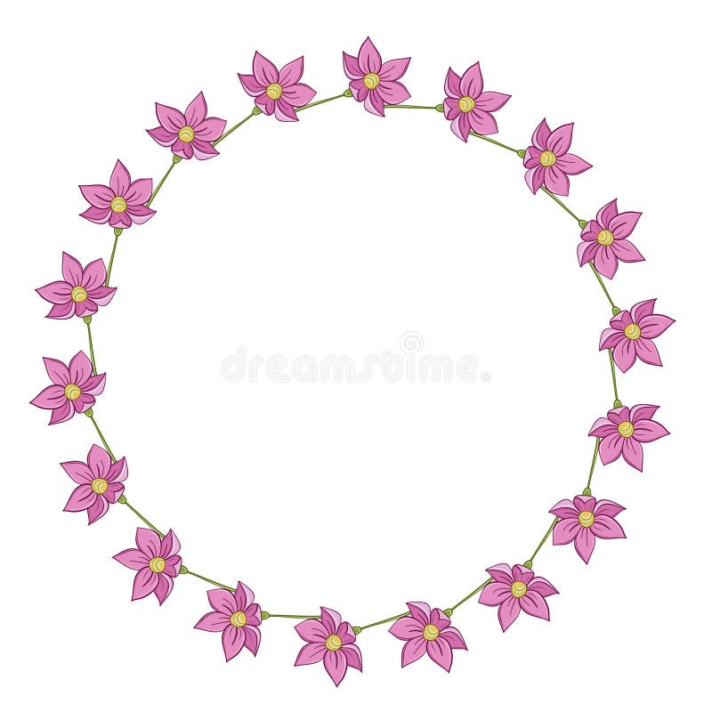 Pink Beautiful Art Drawn Summer Flower Round Frame Stock Vector ...
