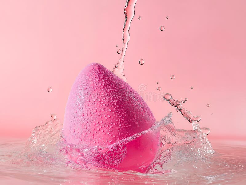 Pink Beauty Blender Splashing into Water, Creating a Vibrant, Dynamic ...