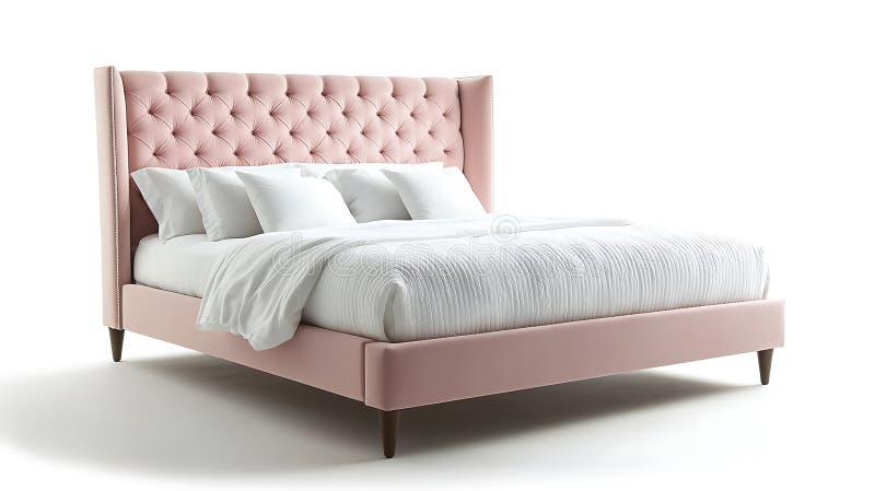 A Pink Bed with White Pillows and a White Comforter Stock Illustration ...