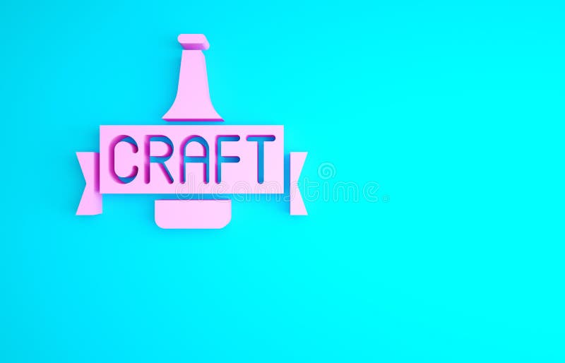 Pink Beer Bottle Icon Isolated on Blue Background. Minimalism Concept ...