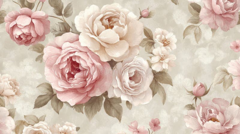 Pink and Beige Roses Floral Pattern Wallpaper Stock Illustration ...