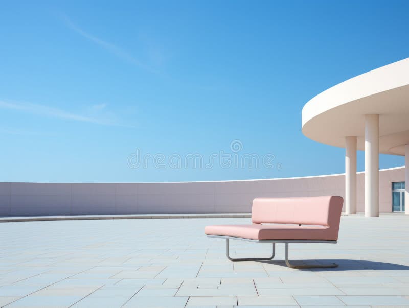 A Pink Bench Sitting in Front of a Circular Building Stock Illustration ...