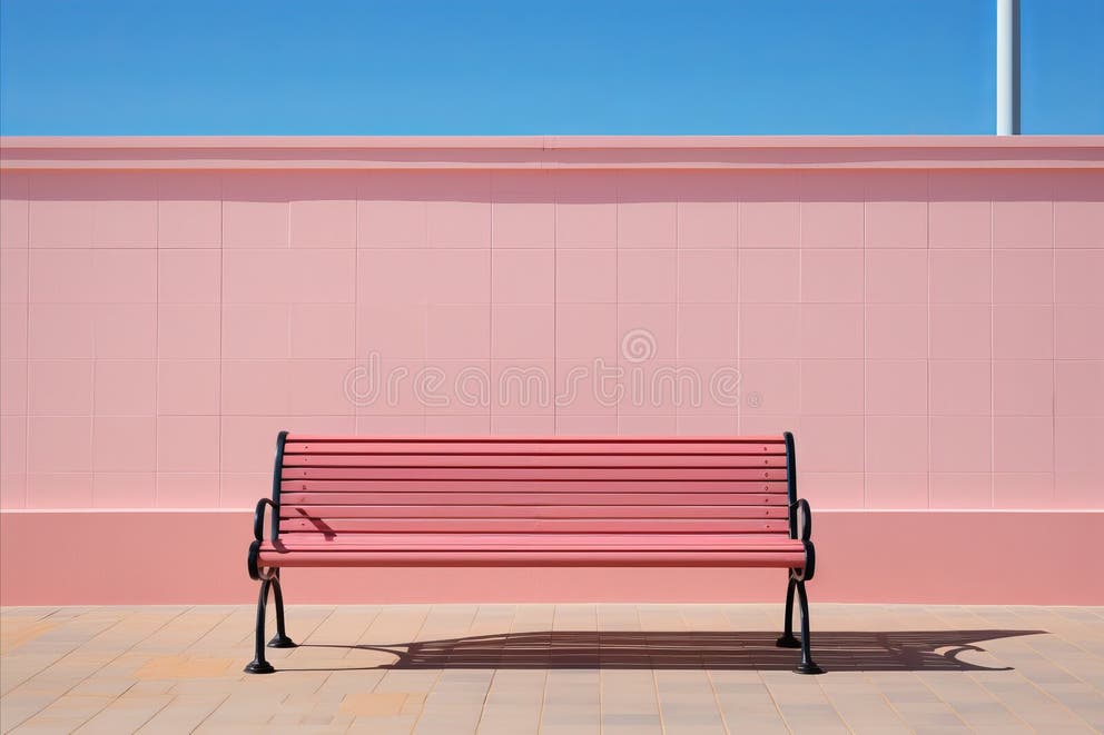 A Pink Bench Sitting in Front of a Pink Wall Stock Illustration ...