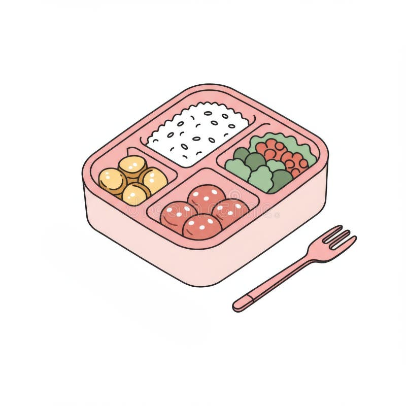 Pink Bento Box Lunch with Rice, Meatballs, and Vegetables Stock ...