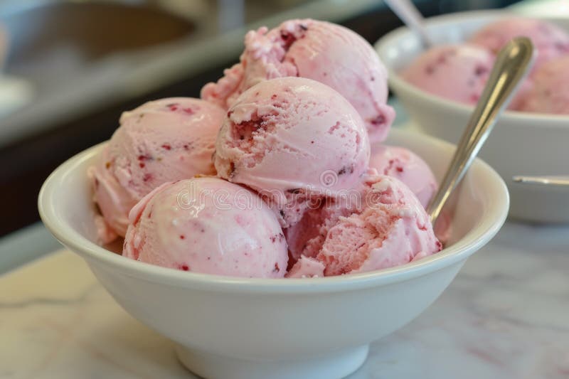 Pink Berry Ice Cream in a White Bowl. Stock Image - Image of cold ...