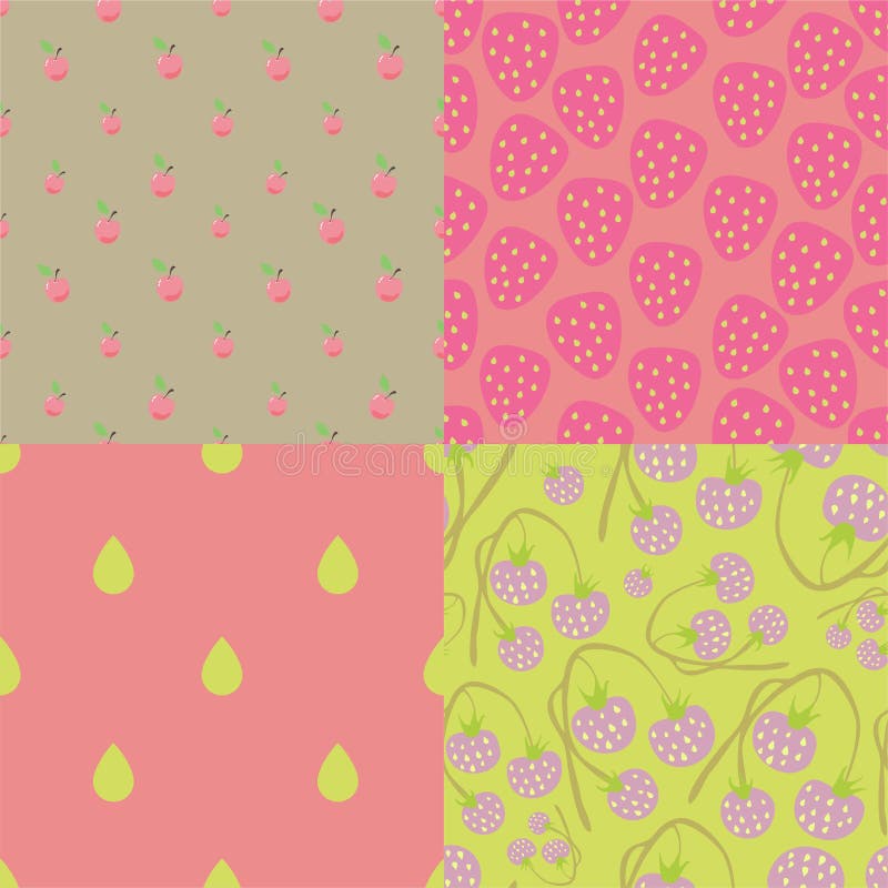 Pink Berry Seamless Patterns Stock Illustration - Illustration of fresh ...