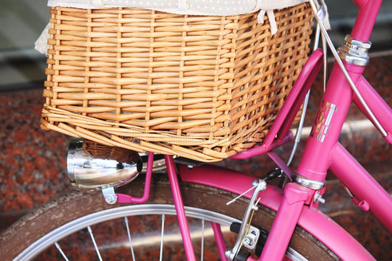 The pink bicycle stock image. Image of saddle, basket - 61626647