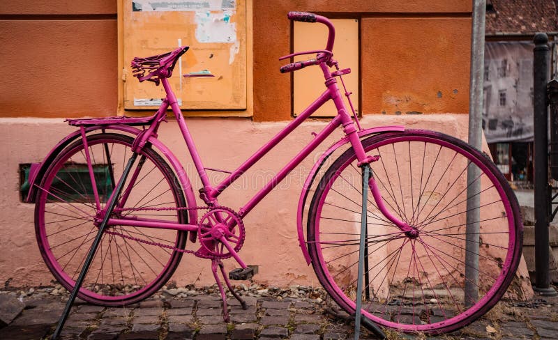 Bike Painted with Pink Left on the Street Editorial Stock Photo - Image ...