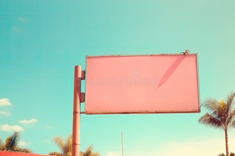 A pink billboard on a pole stock illustration. Illustration of tree ...