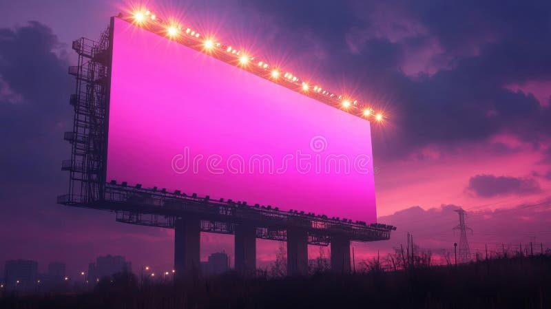 Pink Billboard at Sunset in Cityscape Stock Illustration - Illustration ...