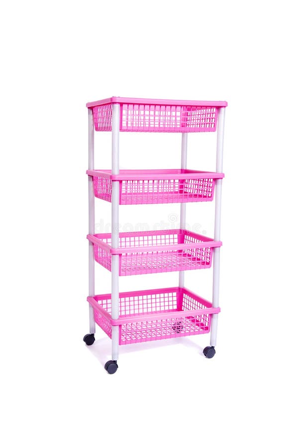 The Pink Bin Rack Shelf with Wheels Isolated on White Stock Photo ...