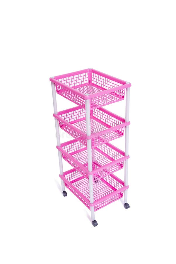 The Pink Bin Rack Shelf with Wheels Isolated on White Stock Photo ...