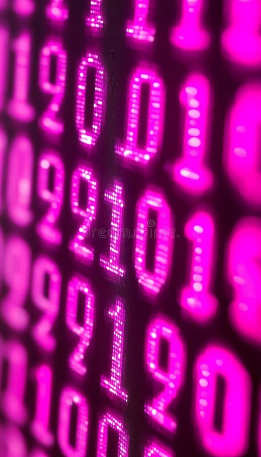 Pink Binary Code on Black, Technology Background. Digital Data Flow, Streaming Cyberspace ...