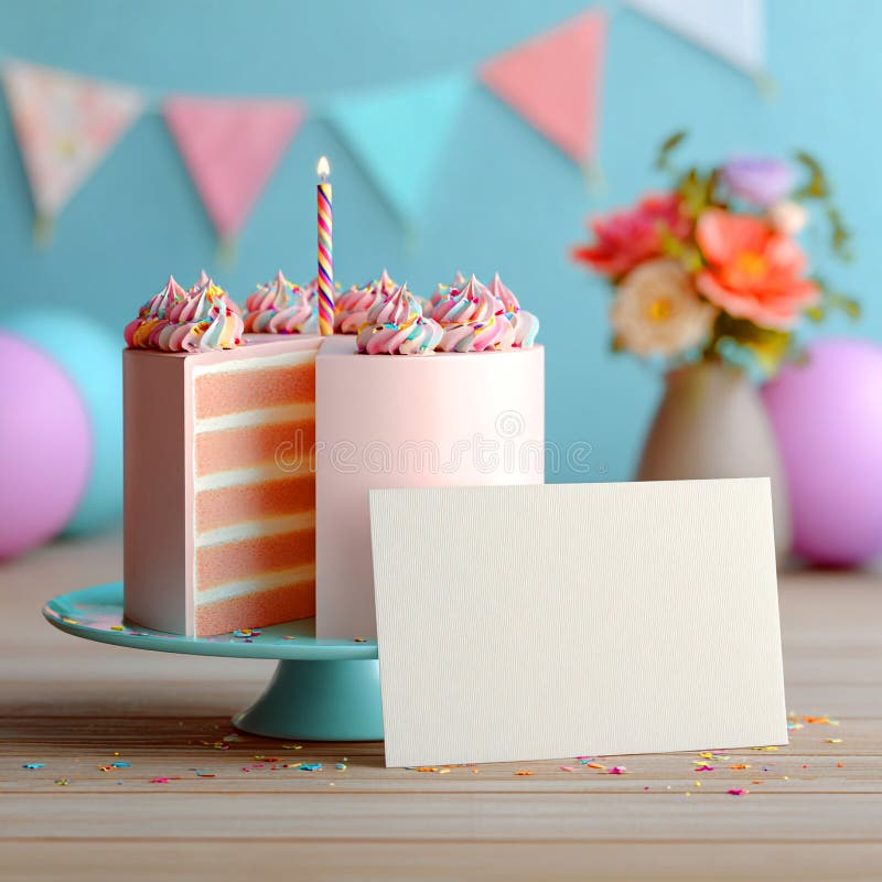 Pink Birthday Cake with Card Perfect Party Celebration Visual Stock Illustration - Illustration ...
