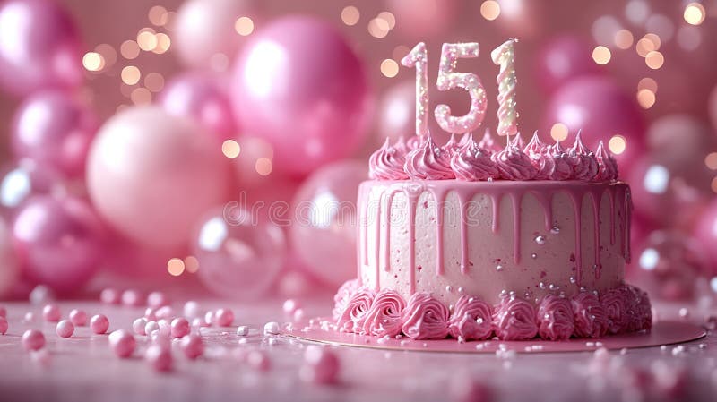 Pink Birthday Cake with the Number 151 Stock Illustration ...