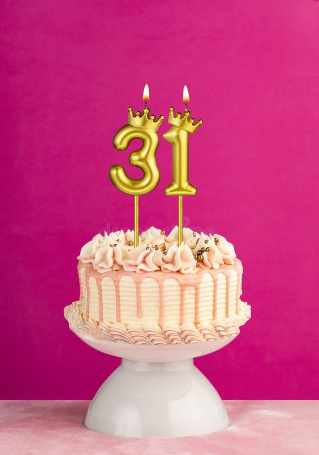 Pink Birthday Celebration Cake with Number 31 Candle Stock Image ...