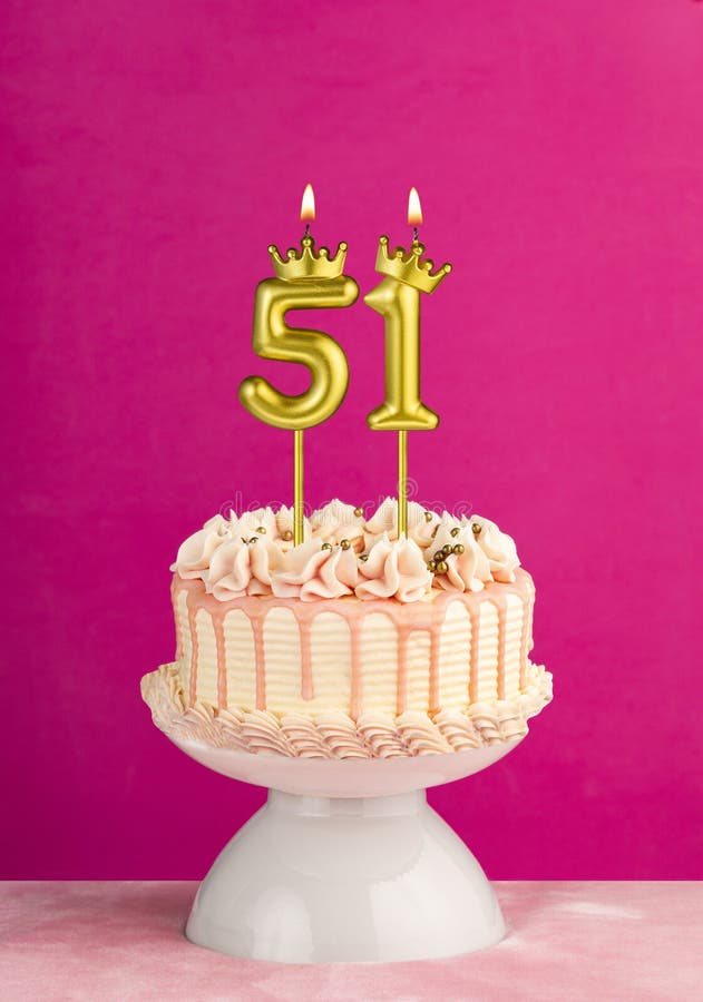 Pink Birthday Celebration Cake with Number 51 Candle Stock Image ...
