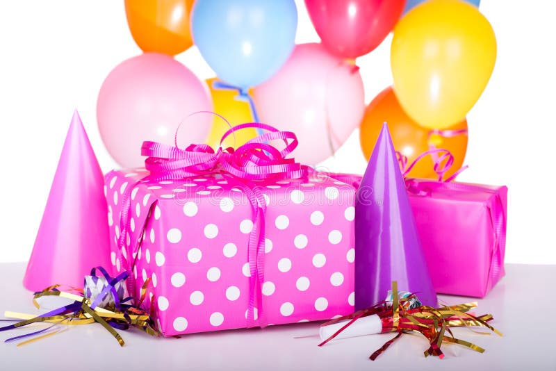 Pink Birthday Present stock photo. Image of holiday, noisemaker - 49167482
