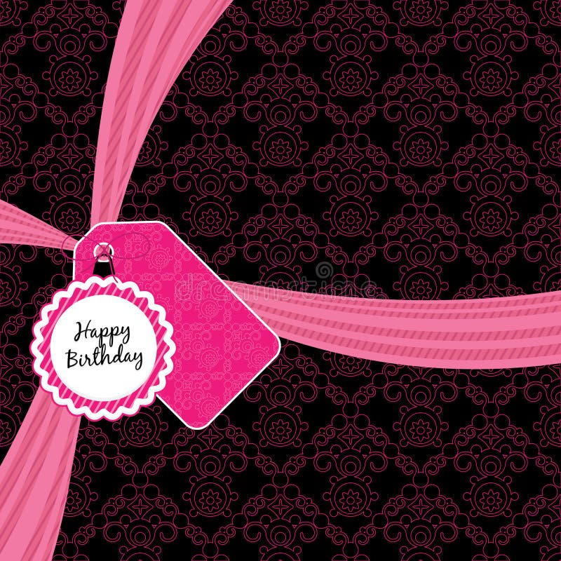 Pink Birthday Card with Big Round of Spring Flowers, Vector Stock ...