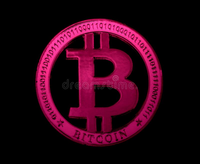 Pink Bitcoin Think Icon Isolated on Blue Background. Cryptocurrency ...