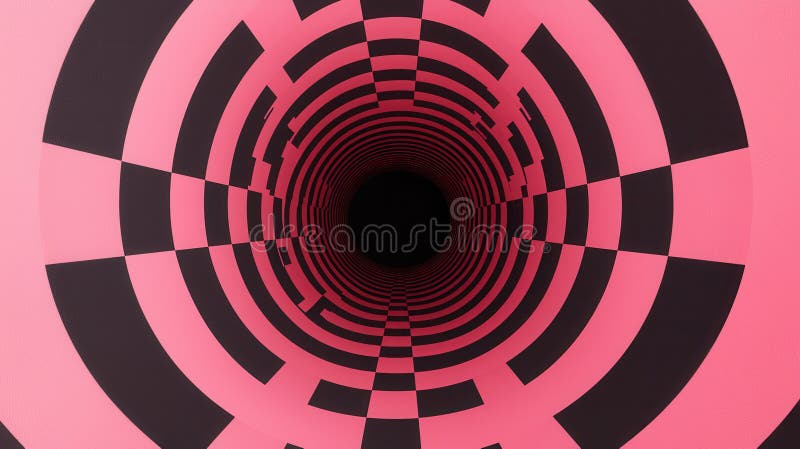 Pink Black Checkered Tunnel Background 3D Render Optical Illusion ...