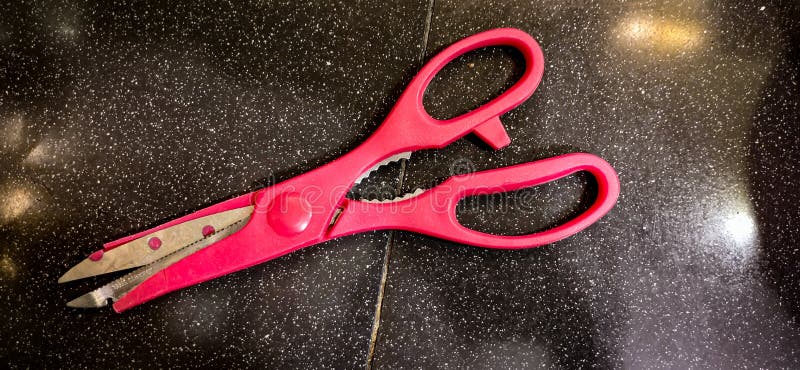Pink on Black Table Scissors Stock Photo - Image of table, scissors ...