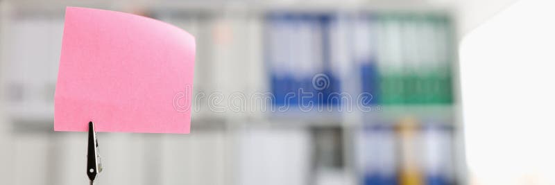 Pink Blank Note Sticker on Desk in Office Closeup Stock Image - Image ...