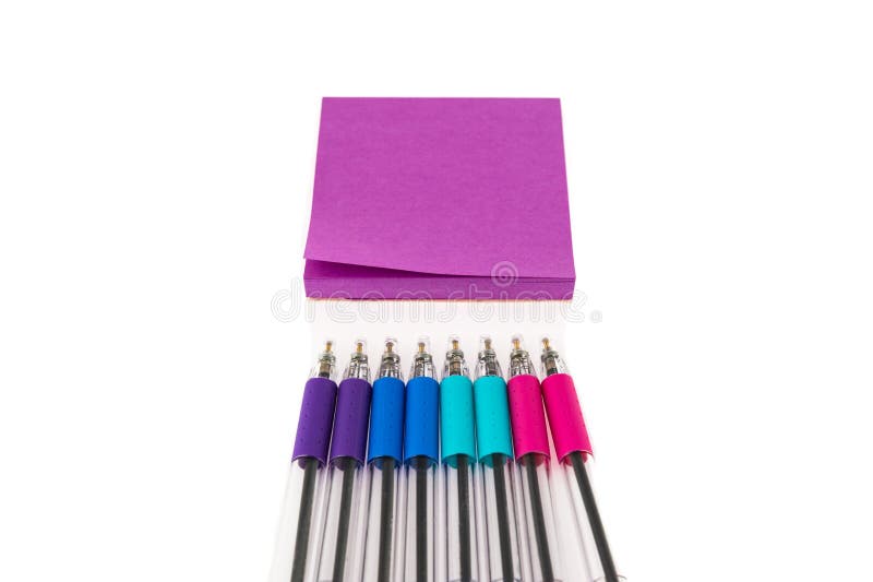 Pink Blank Sticky Note White Background Colourful Pens Stock Photos ...