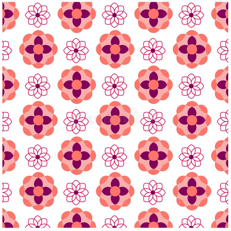 Pink Bloom & Outline Grid: Repeating Flower Pattern Stock Illustration ...