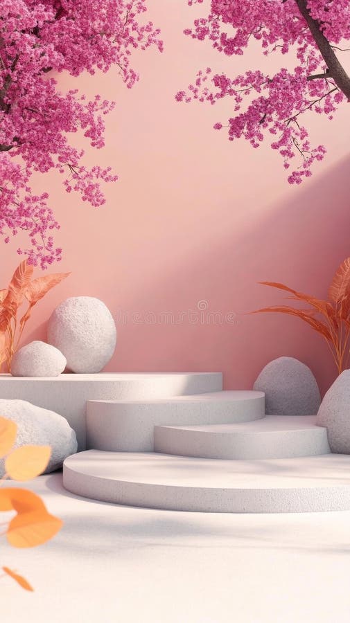 Pink Blossom Display Stage Design Stock Illustration - Illustration of ...
