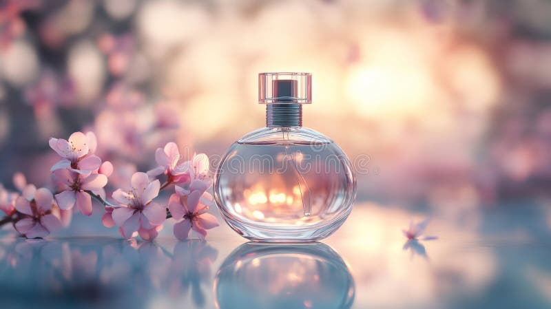 Pink Blossom Perfume Bottle at Sunset Stock Illustration - Illustration ...