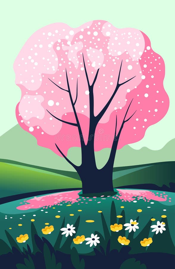 Pink Blossom Tree Vector Illustration Stock Vector - Illustration of ...