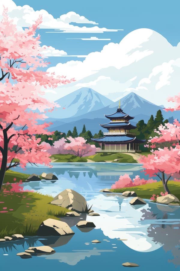 Pink Blossom Trees in Beautiful Spring Landscape AI Generated Stock ...