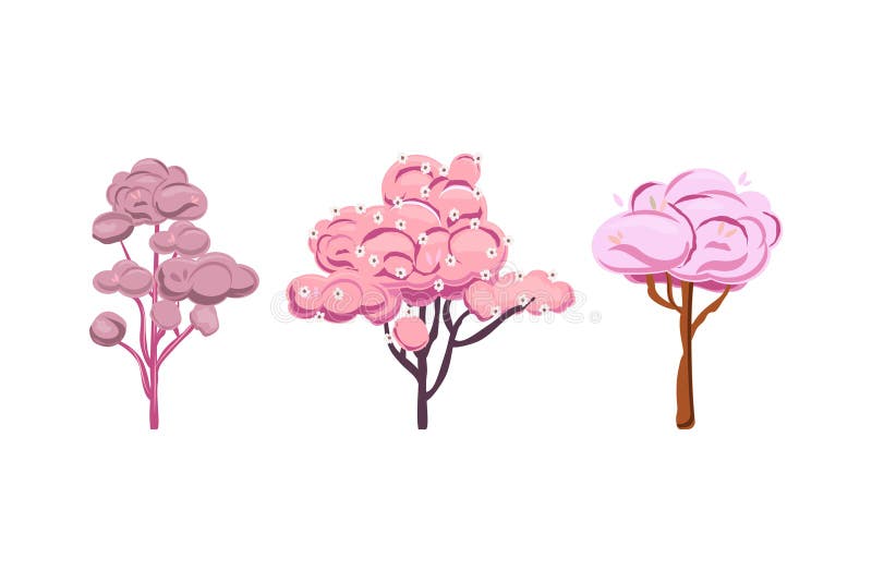 Pink Blossom Trio. Three Pink Trees Stock Vector - Illustration of ...