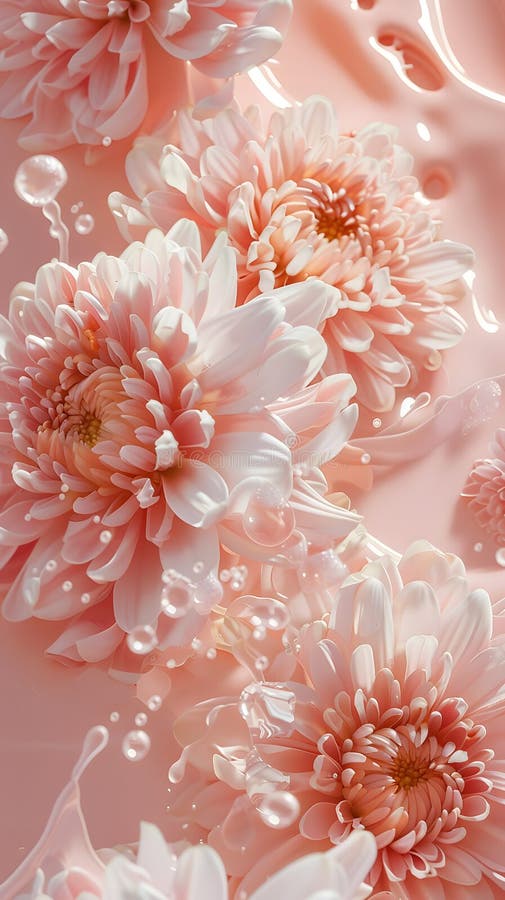 Pink Blossoms Float in Pink Liquid, Creating a Peachy Pattern Stock ...
